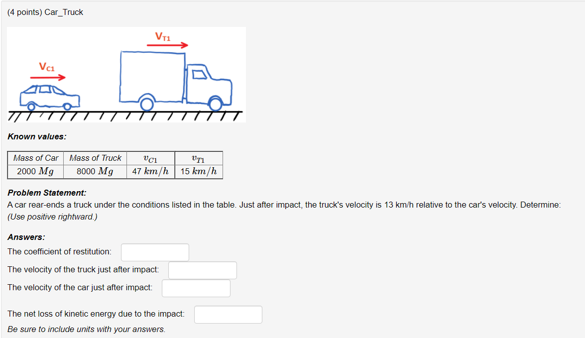 Solved (4 points) Car_Truck V11 Vc1 Known values: VCI UT1 | Chegg.com