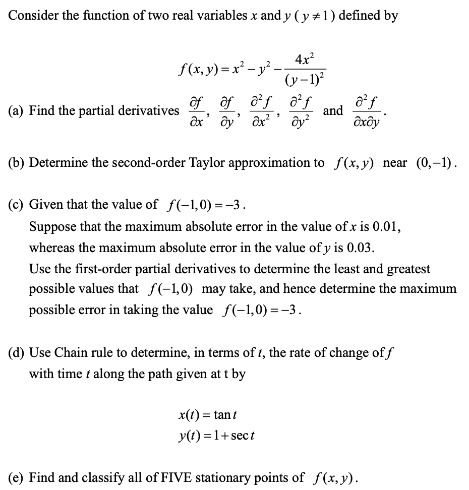 Solved Consider The Function Of Two Real Variables X And 