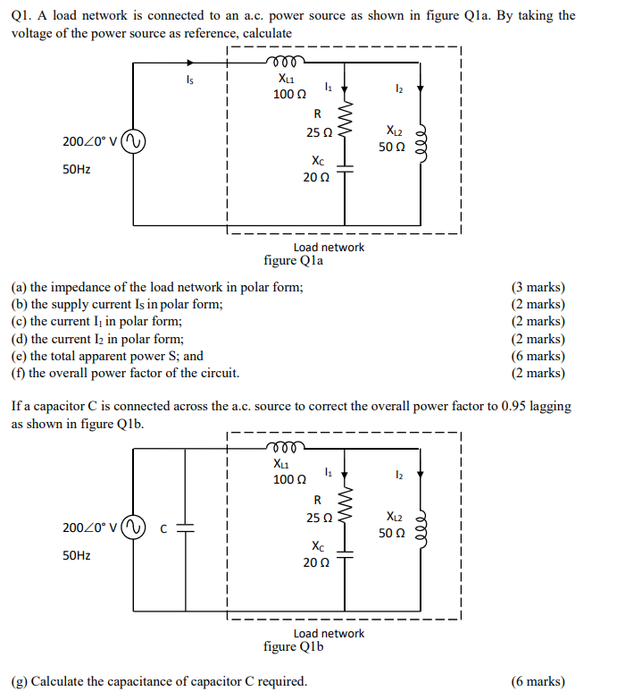 Solved Q1. A load network is connected to an a.c. power | Chegg.com