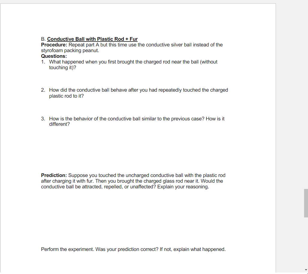 Solved B. Conductive Ball with Plastic Rod + Fur Procedure: | Chegg.com