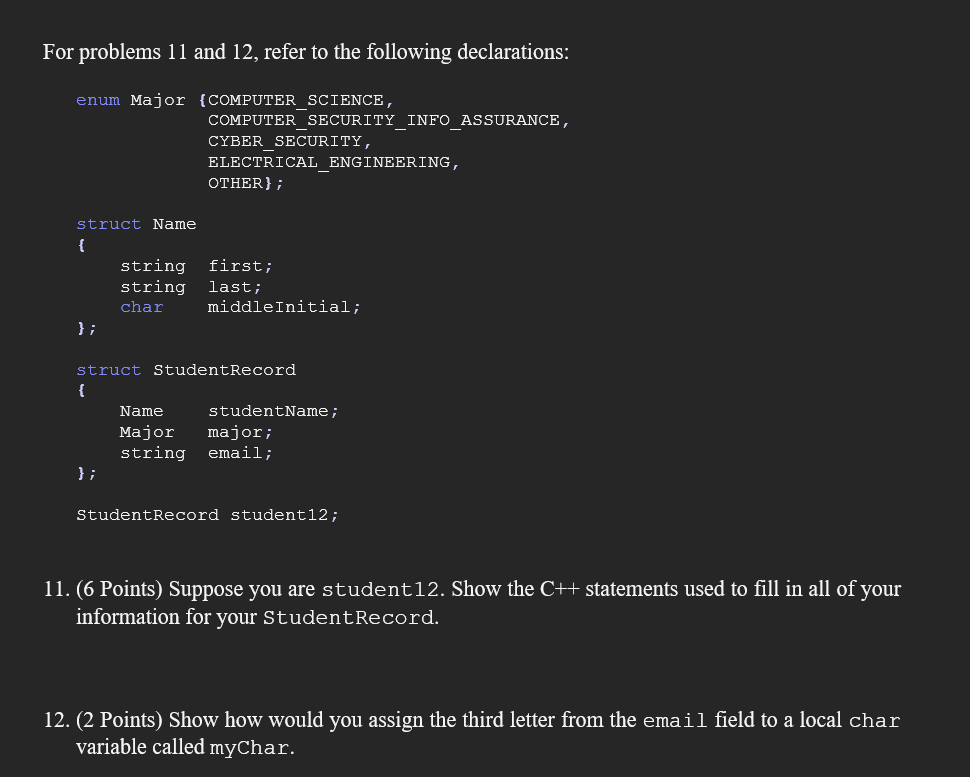 Solved For problems 11 and 12, refer to the following | Chegg.com
