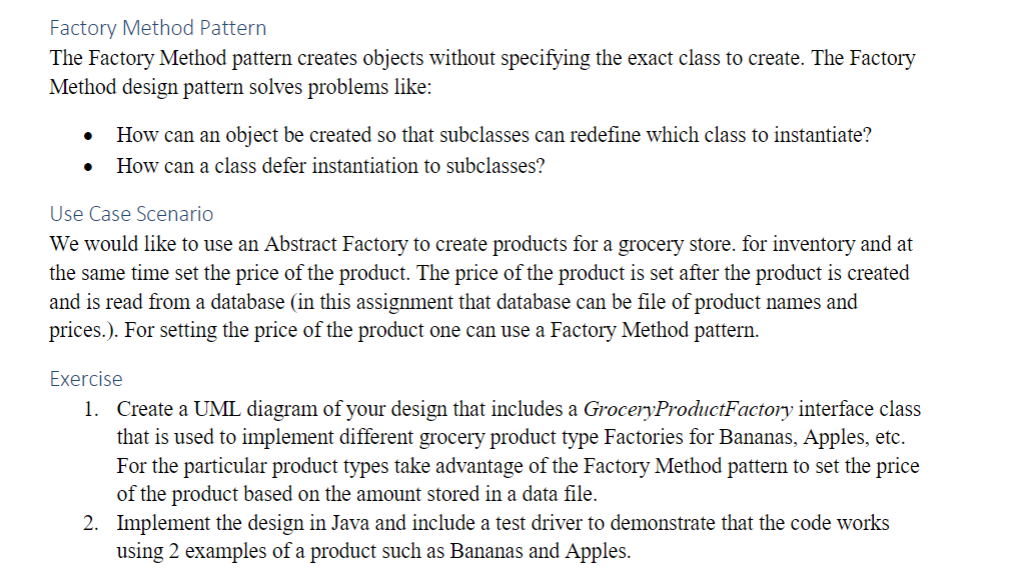 Solved Factory Method Pattern The Factory Method Pattern 8545