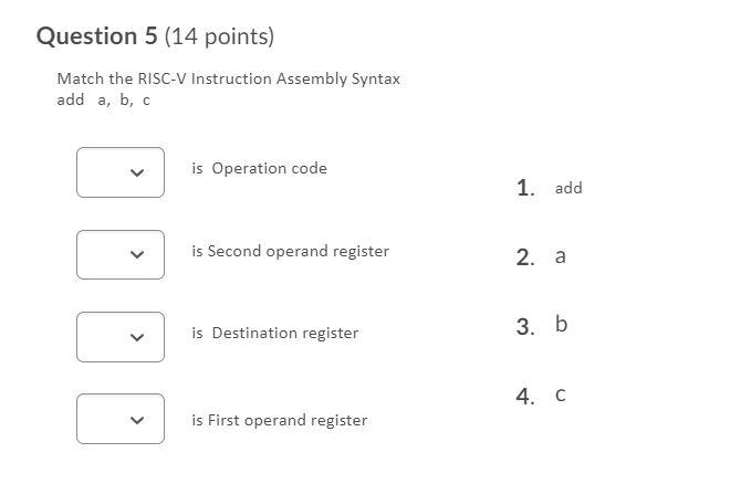 Solved Question 5 (14 points) Match the RISC-V Instruction | Chegg.com