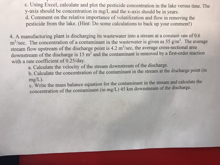 Solved c. Using Excel, calculate and plot the pesticide | Chegg.com