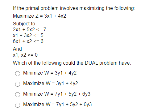 Solved If the primal problem involves maximizing the | Chegg.com
