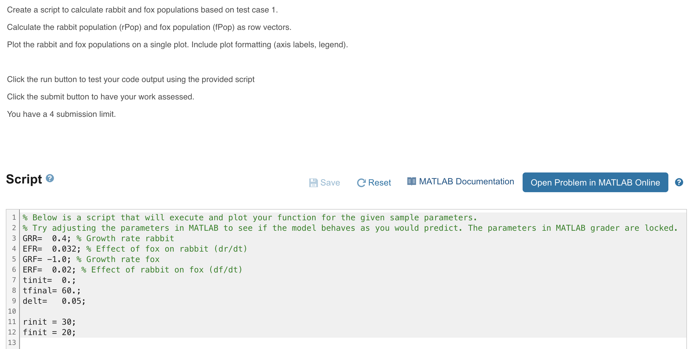 Solved Create a script to calculate rabbit and fox | Chegg.com