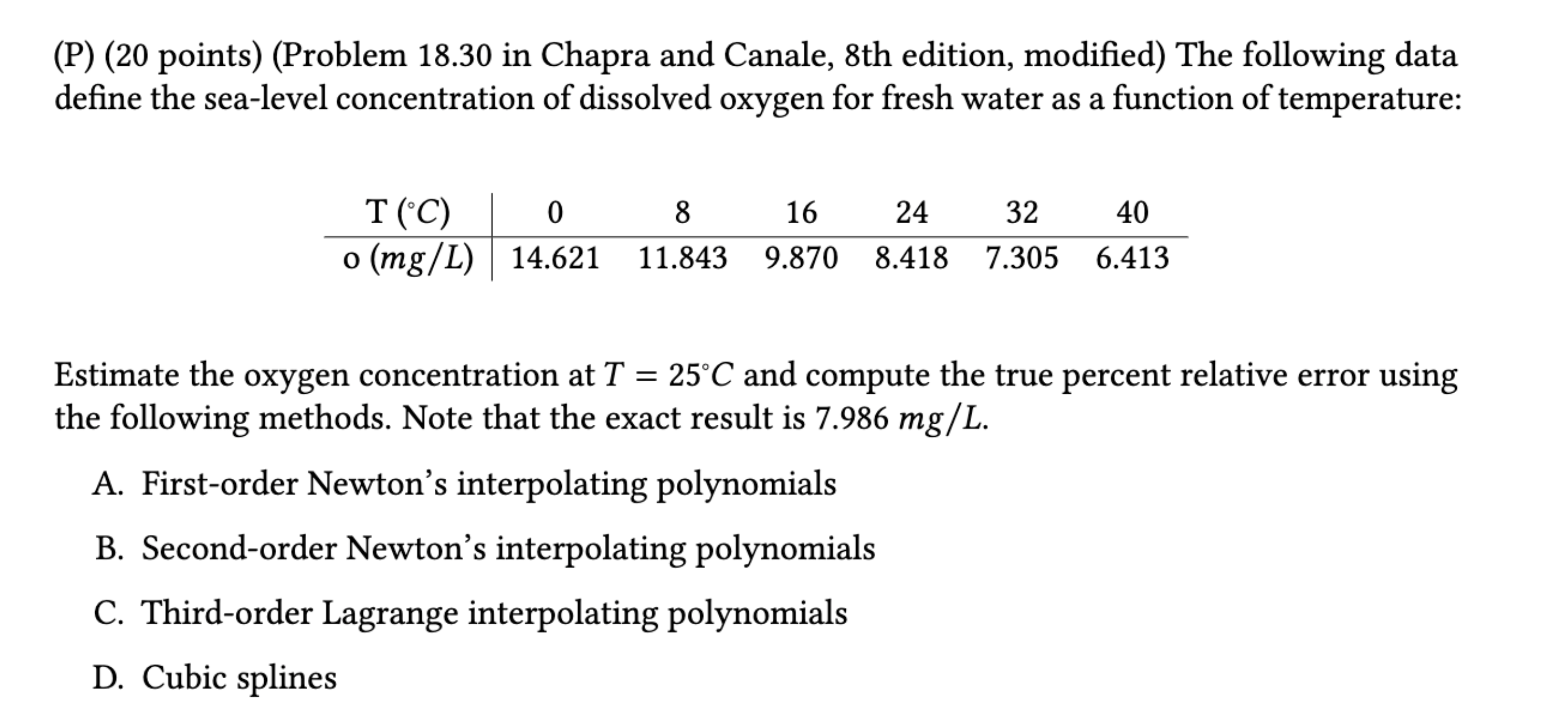Solved (P) (20 points) (Problem 18.30 in Chapra and Canale, | Chegg.com