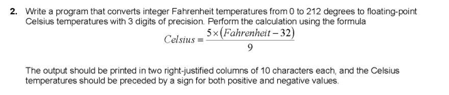 Solved 2. Write a program that converts integer Fahrenheit | Chegg.com