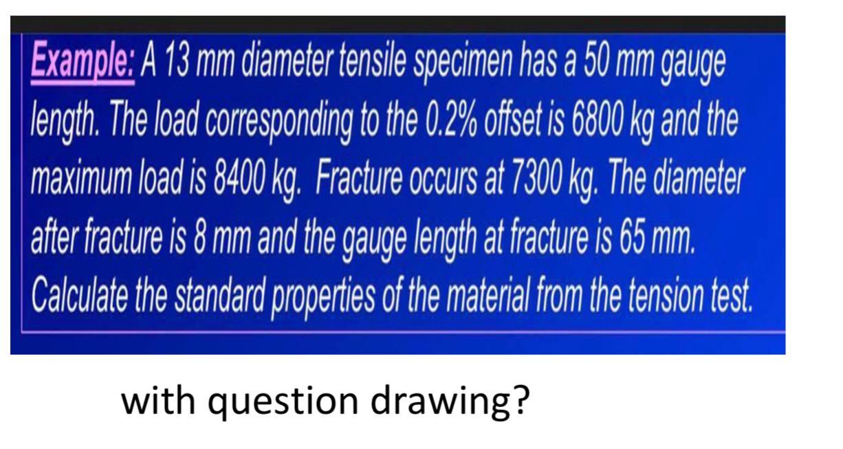 Solved Example: A 13 mm diameter tensile specimen has a 50 | Chegg.com