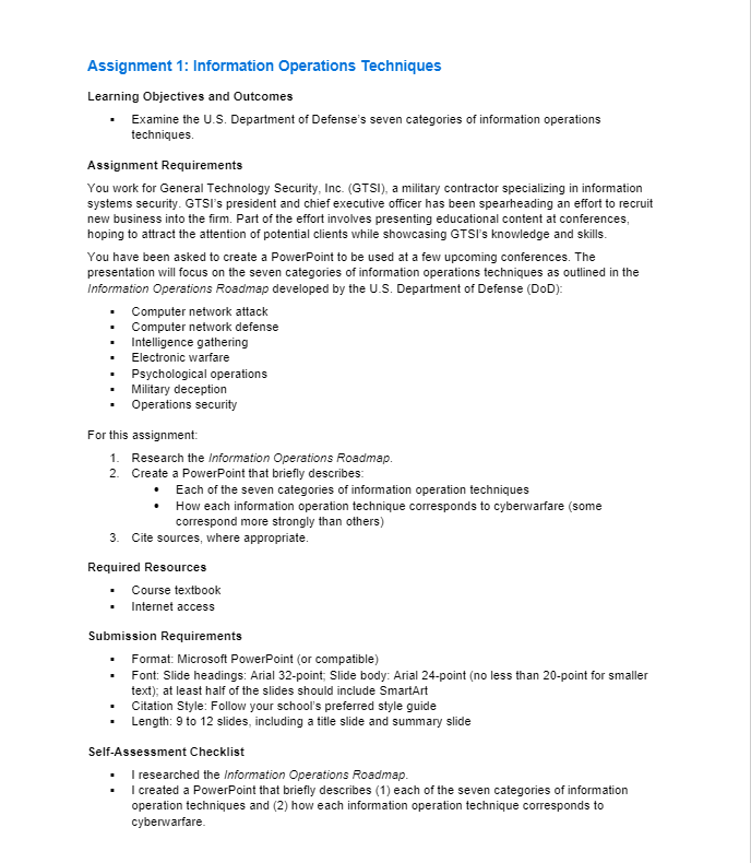 Assignment 1: Information Operations | Chegg.com