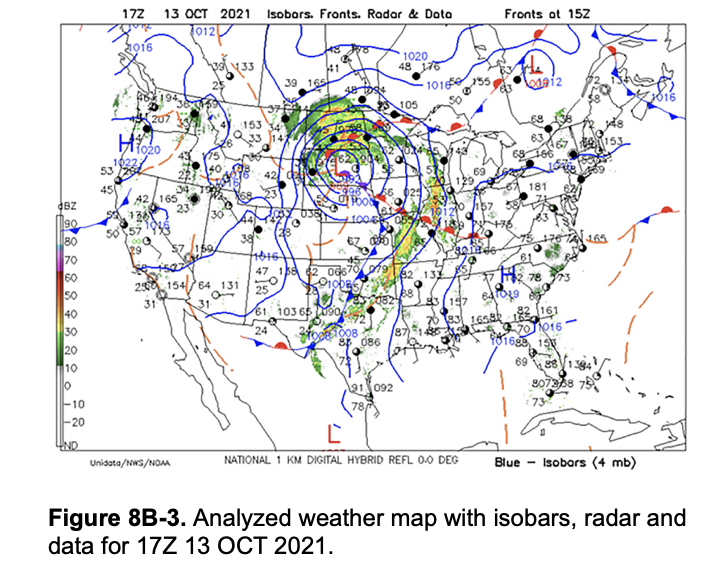 Solved Figure 8B-3. Analyzed weather map with isobars, radar | Chegg.com