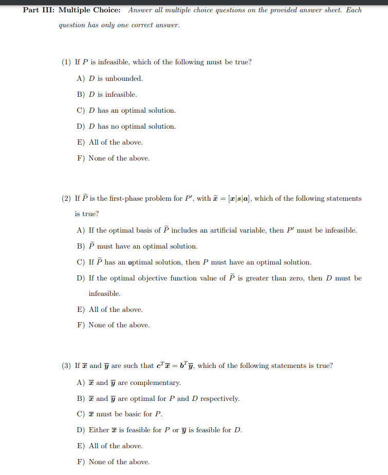 Solved Part III: Multiple Choice: Answer all multiple choice | Chegg.com