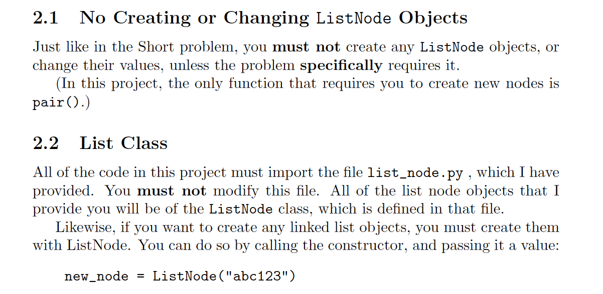 Solved 2.1 No Creating or Changing ListNode Objects Just | Chegg.com