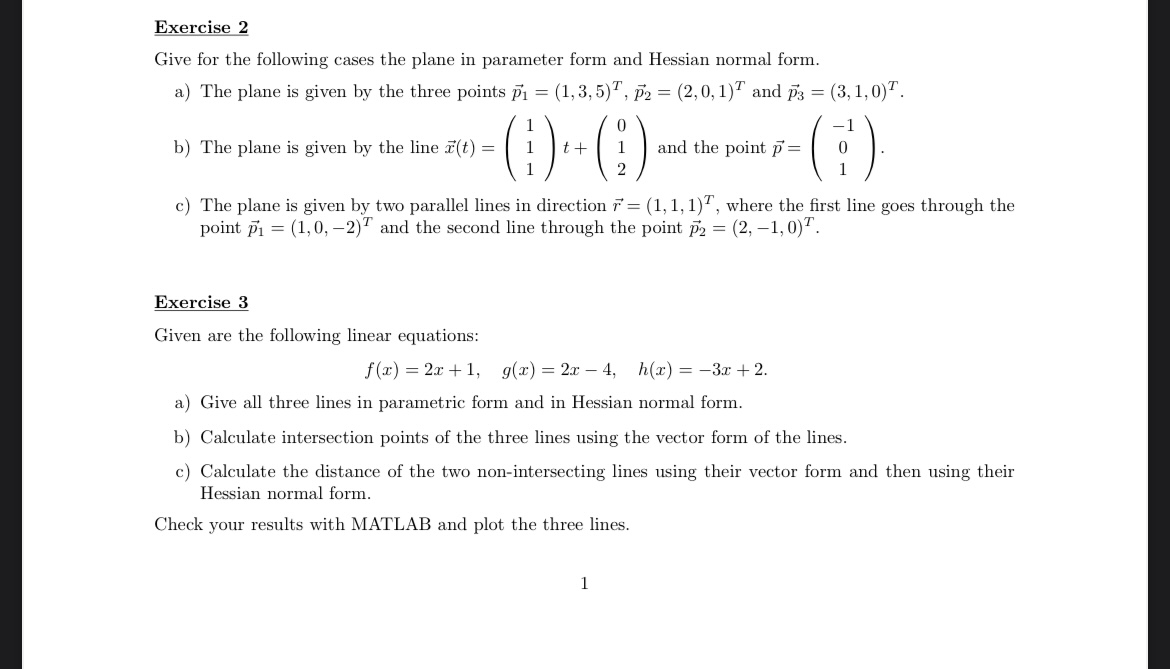 Solved Exercise 2 Give for the following cases the plane in | Chegg.com