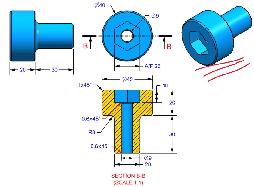 1- Draw the 3 main views (pick whatever side you want | Chegg.com