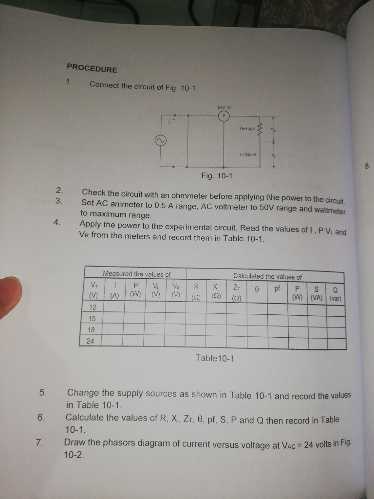 Solved PROCEDURE 1 Connect the circuit of Fig. 10-1 24V 1A | Chegg.com