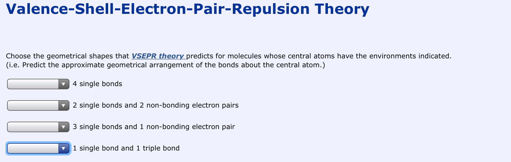 Solved Valence-Shell-Electron-Pair-Repulsion Theory Choose | Chegg.com