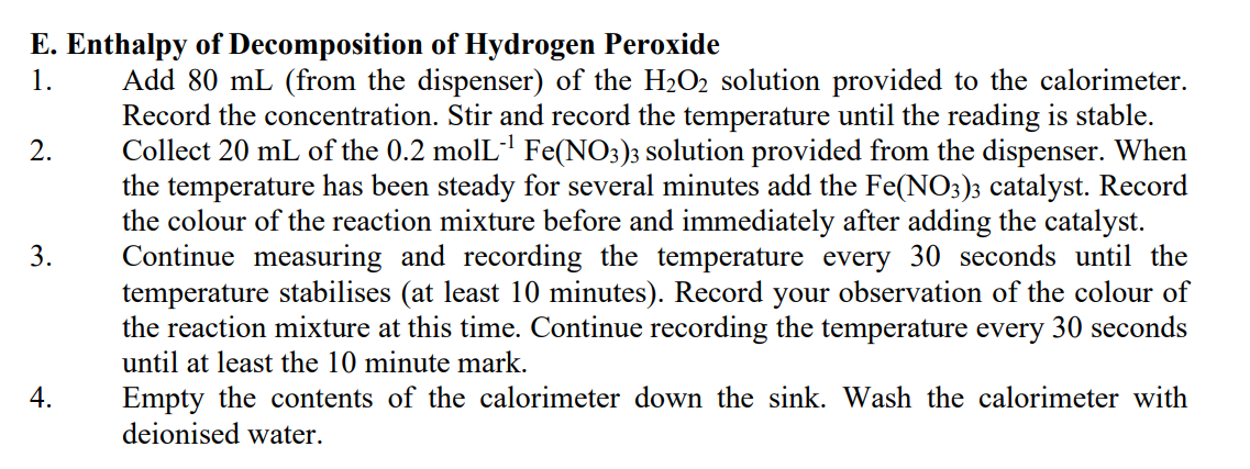 Solved E. Enthalpy of Decomposition of Hydrogen Peroxide 1. | Chegg.com