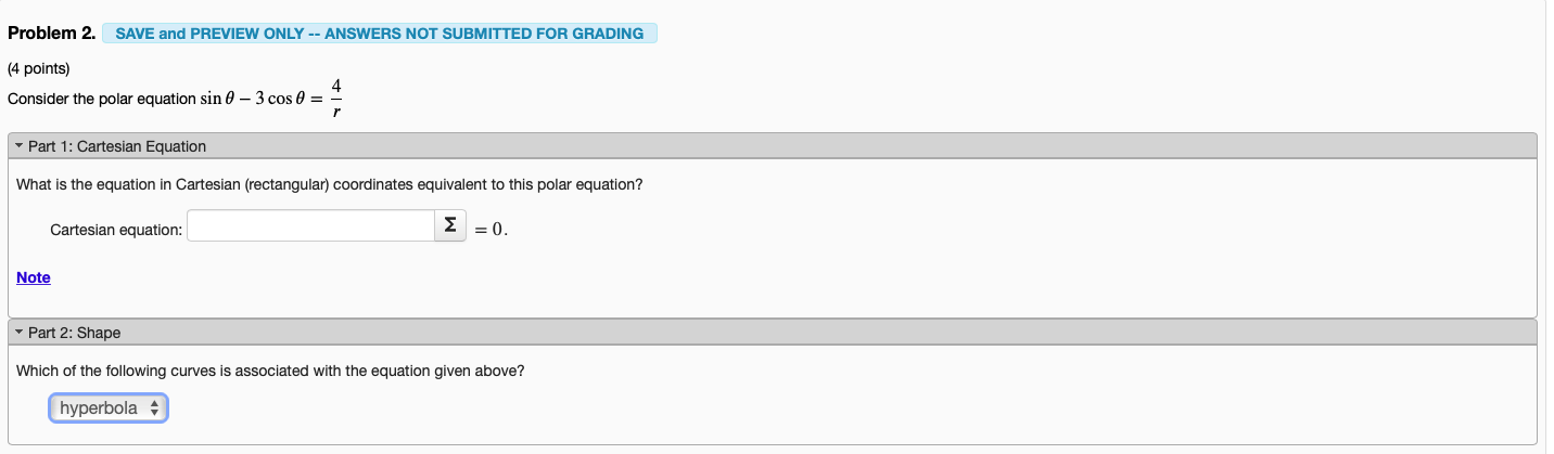 Solved Problem 2. SAVE and PREVIEW ONLY -- ANSWERS NOT | Chegg.com