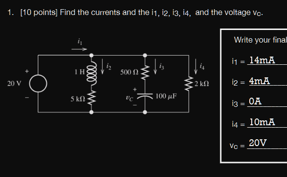1. [10 points] Find the currents and the i1,i2,i3,i4, | Chegg.com