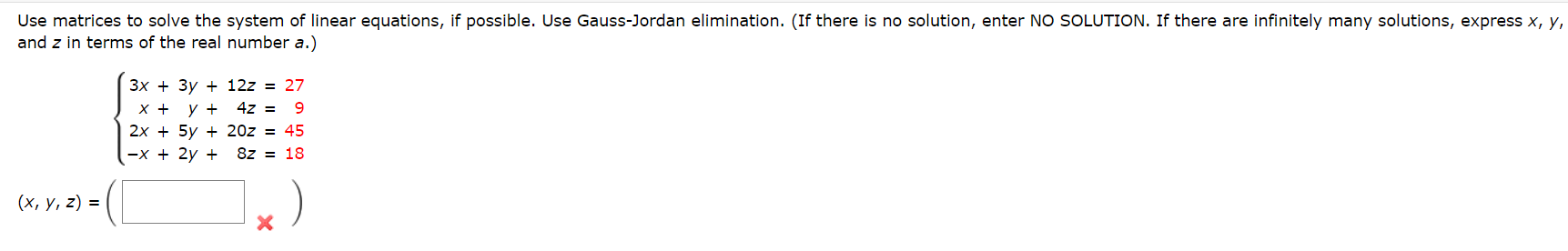 Solved Use matrices to solve the system of linear equations, | Chegg.com
