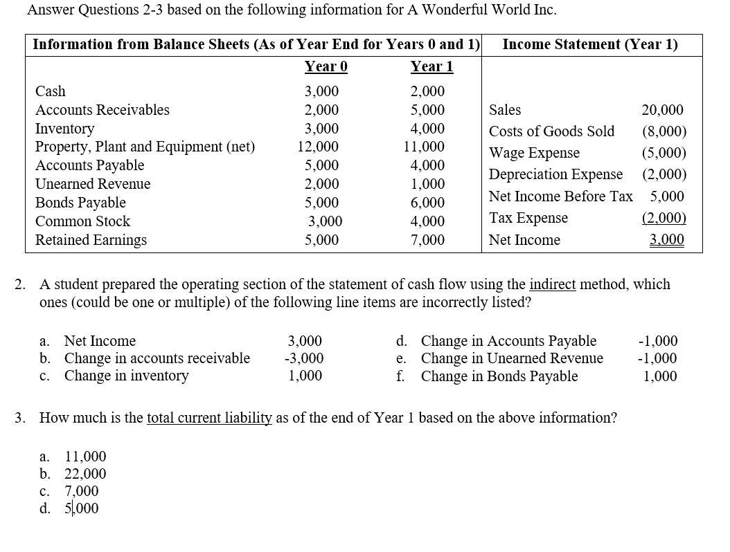 Solved Answer Questions 2-3 based on the following | Chegg.com