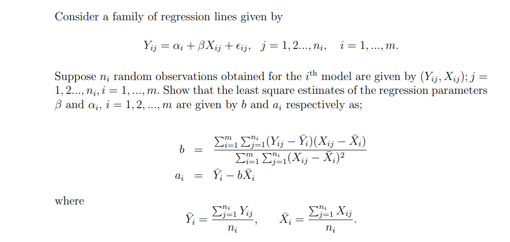 Solved Consider a family of regression lines given by | Chegg.com