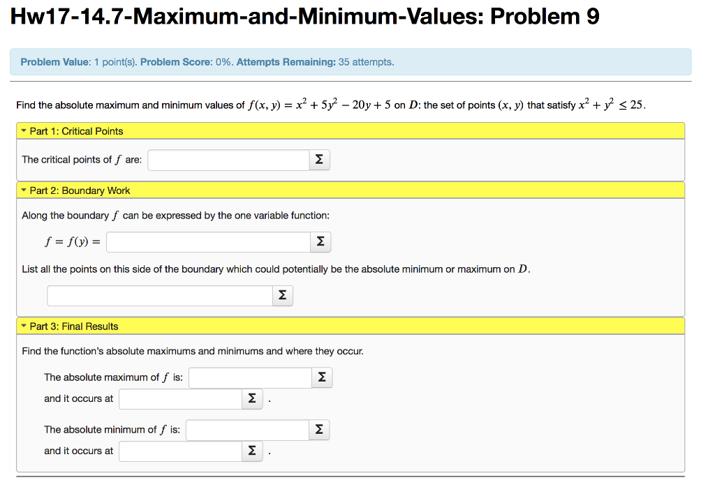 Solved Hw17-14.7-Maximum-and-Minimum-Values: Problem 9 | Chegg.com