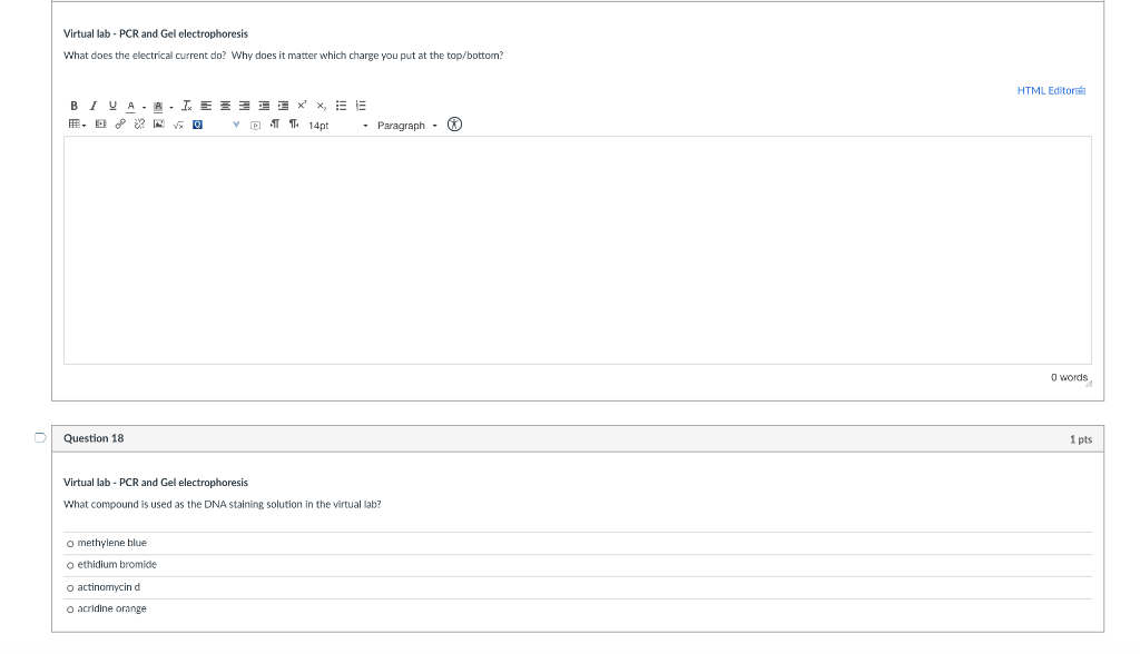 Solved Question 16 1 pts Virtual lab - PCR and Gel | Chegg.com