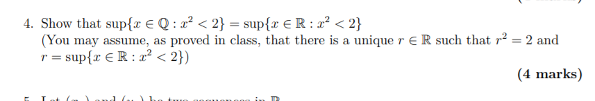 Solved 4. Show that sup{x € Q: x2