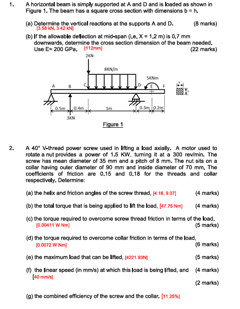 Solved 1. ﻿A horizontal beam is simply supported at A and D | Chegg.com