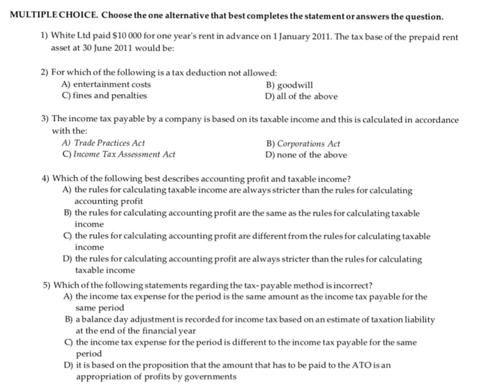 Solved MULTIPLE CHOICE. Choose the one alternative that best | Chegg.com