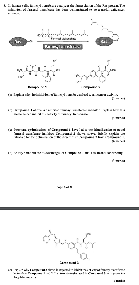Solved 8. In human cells, farnesyl transferase catalyzes the | Chegg.com