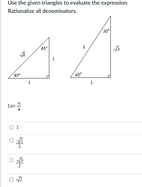 Solved Use the given triangles to evaluate the | Chegg.com