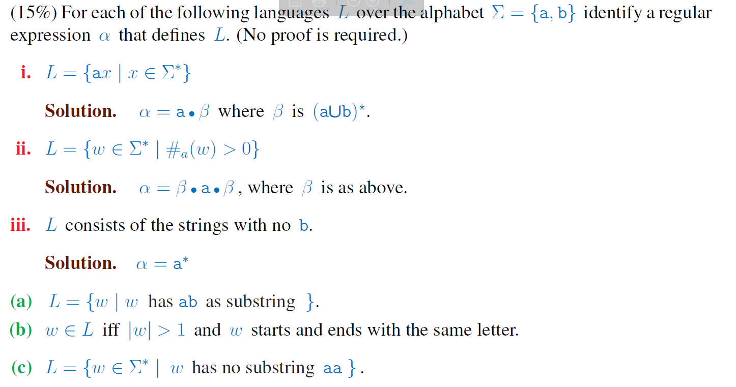 Solved (15%) For each of the following languages L over the | Chegg.com