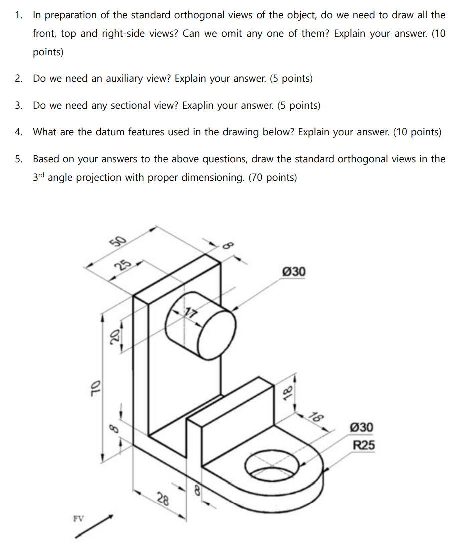 Solved 1. In preparation of the standard orthogonal views of | Chegg.com