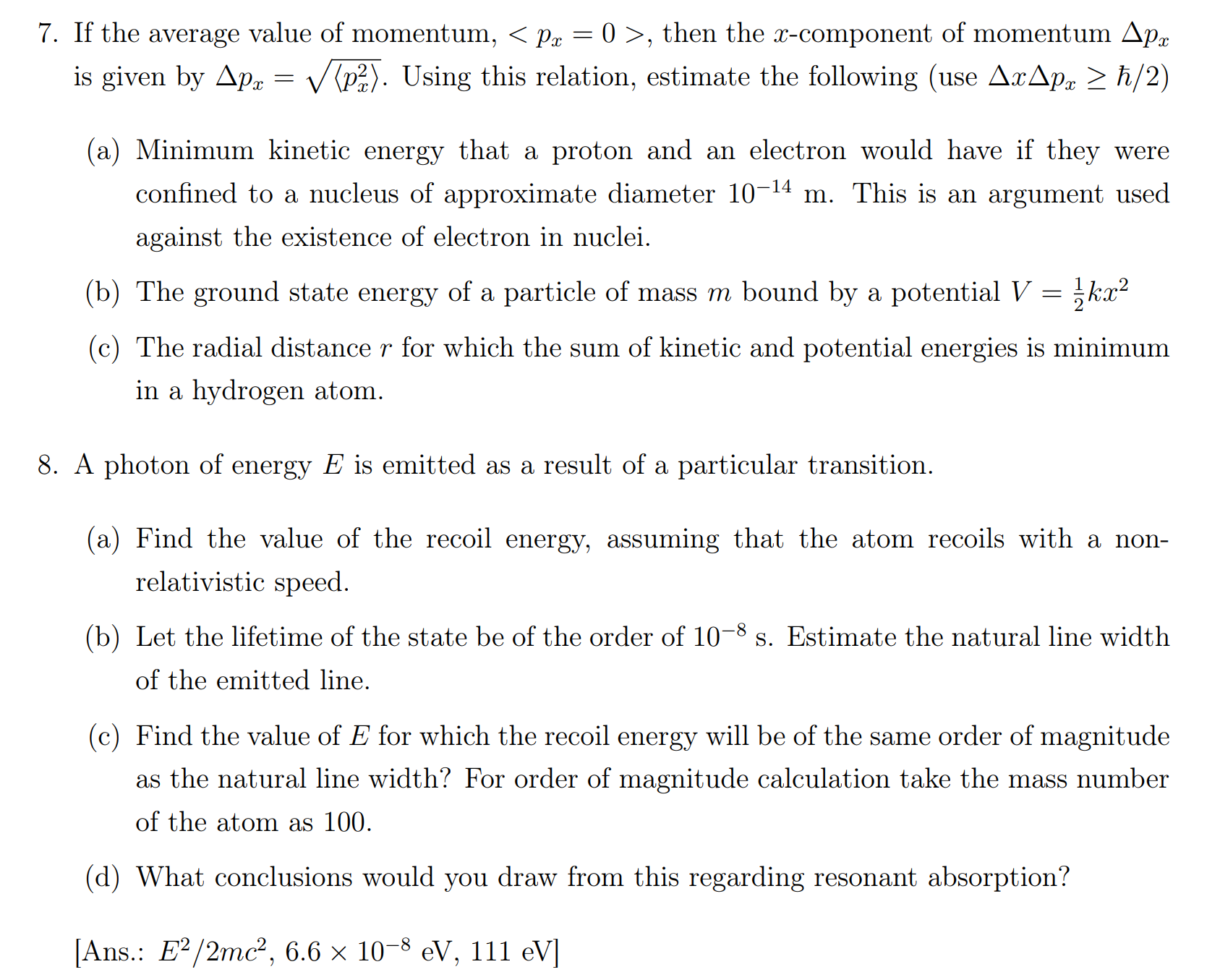 Solved 7. If the average value of momentum, | Chegg.com