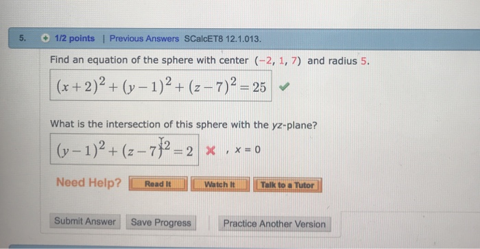 Solved 5. 1/2 points | Previous Answers SCalcET8 12.1.013. | Chegg.com