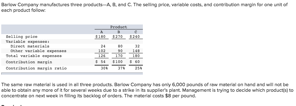 Solved Barlow Company manufactures three products-A, B, and | Chegg.com