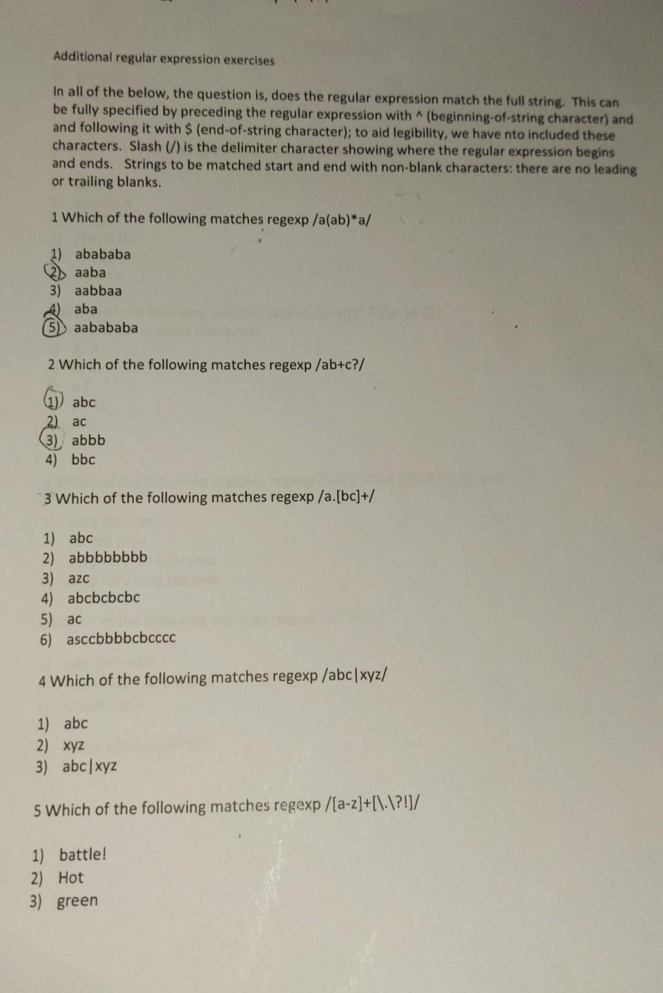 Solved Additional regular expression exercises In all of the | Chegg.com