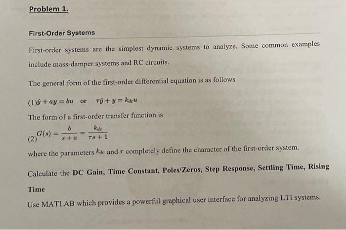 Solved Problem 1. First-Order Systems First-order systems | Chegg.com