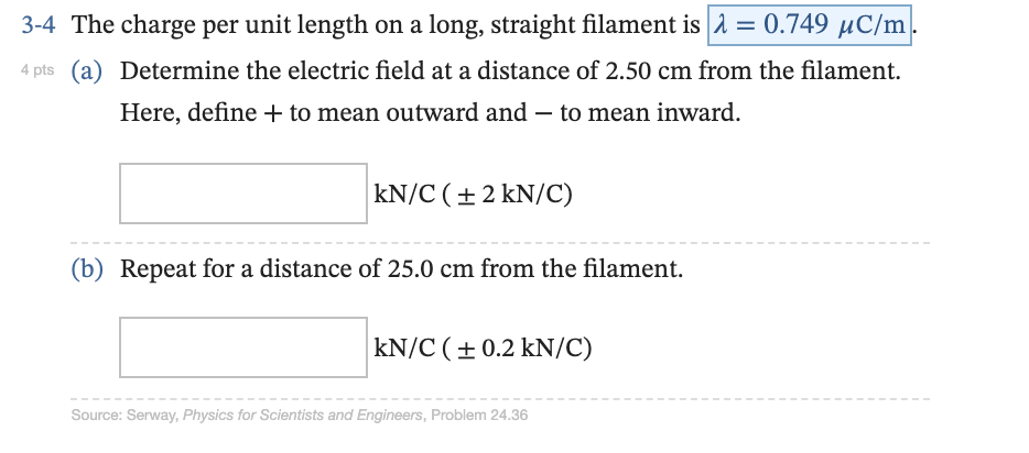 Solved 3-4 The charge per unit length on a long, straight | Chegg.com