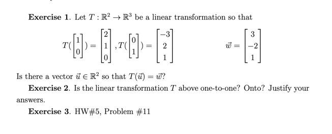 Solved Exercise 1. Let T : R2 R3 be a linear transformation | Chegg.com