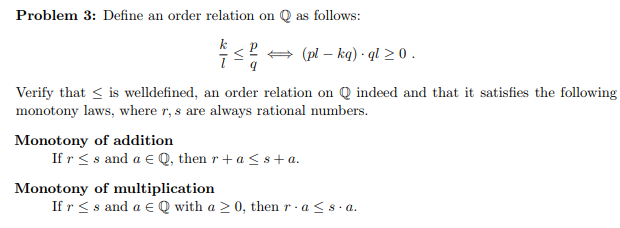 Solved Problem 3: Define an order relation on Q as follows: | Chegg.com