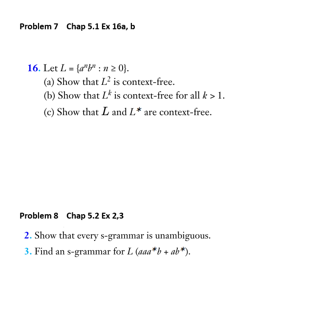 Solved Problem 7 ﻿Chap 5.1 Ex 16a, bLet L={anbn:n≥0}.(a) | Chegg.com