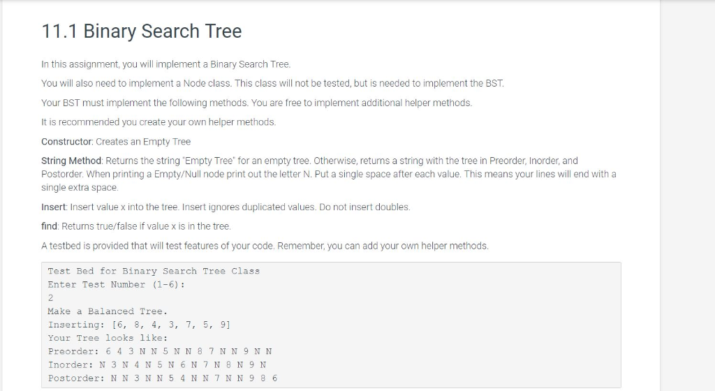 Solved n python from bst import * print("Test Bed for Binary | Chegg.com