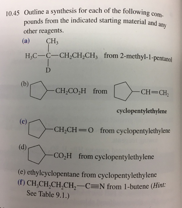 Solved Outline a synthesis for each of the followin pounds | Chegg.com