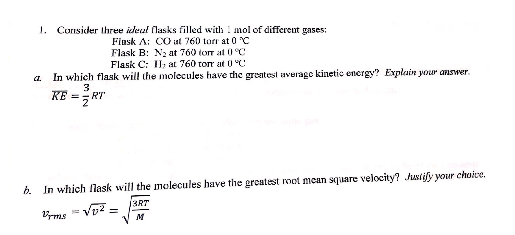 Solved 1. Consider three ideal flasks filled with 1 mol of | Chegg.com