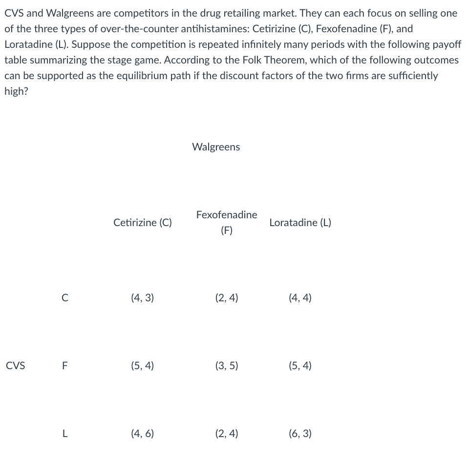 Solved CVS and Walgreens are competitors in the drug | Chegg.com