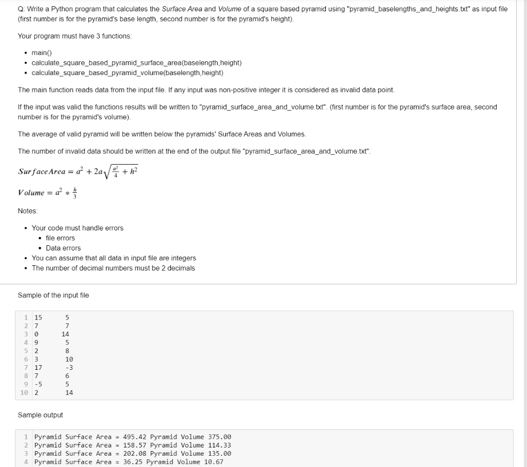 Solved Q Write A Python Program That Calculates The Surface Chegg